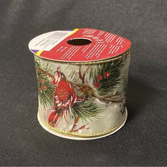 Office | Holiday Red Cardinals And Green Pine Wire Edged Craft Ribbon ...